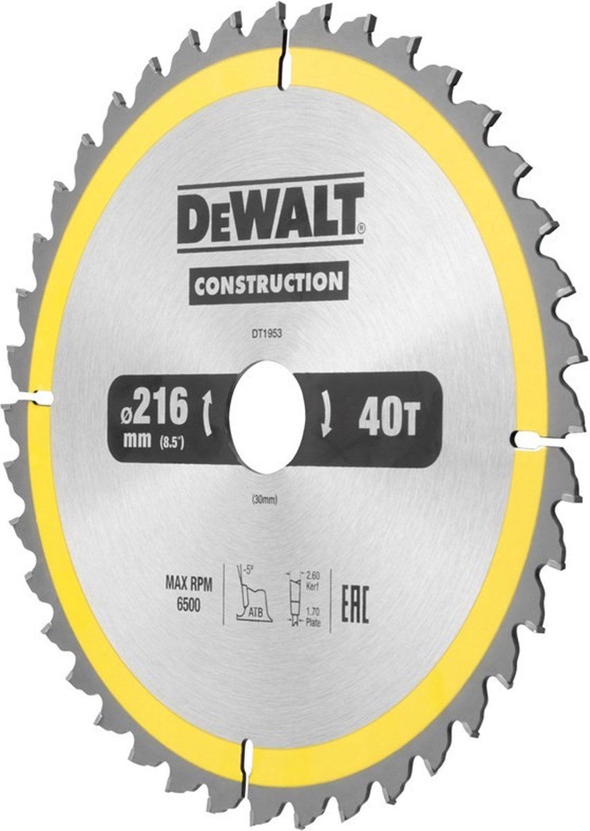 DeWALT Cirkelzaagblad voor Hout | Construction | Ø 216mm Asgat 30mm 40T ...