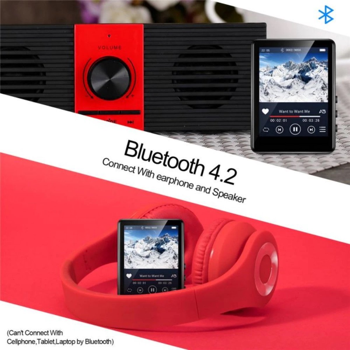 MP3 Speler Bluetooth 4GB+64GB - 2.4'' TFT Screen - MP4 speler met ...