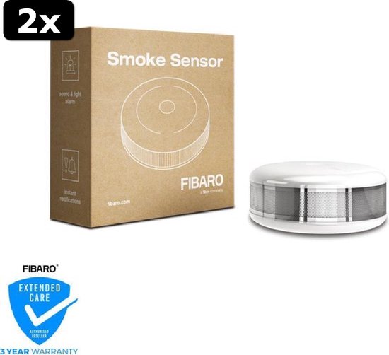 2x FIBARO Smoke Sensor - Draadloze rookmelder - Werkt met FIBARO, Toon ...