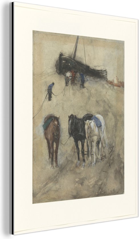 Wanddecoratie Metaal - Aluminium Schilderij - Paarden op het strand met ...