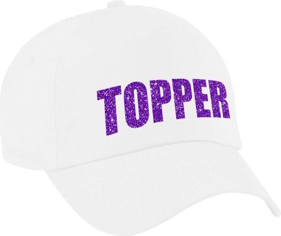 Topper verkleed pet wit met paarse letters - volwassenen - Toppers ...