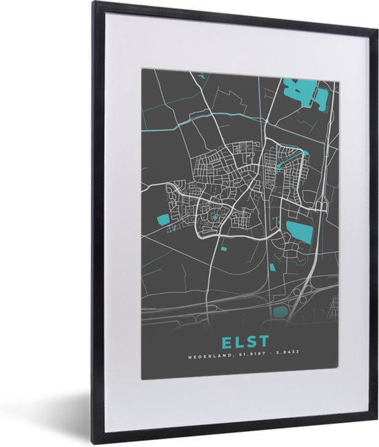 Fotolijst incl. Poster - Elst - Plattegrond - Kaart - Stadskaart ...