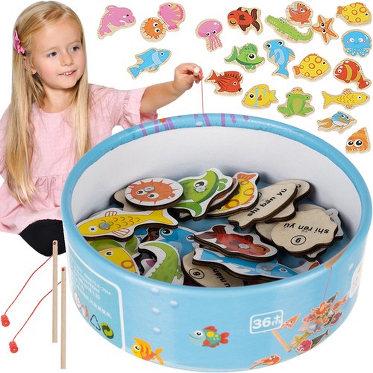 Houten Visspel met magneet - 22 Vissen - Vis hengel | Games | bol.com