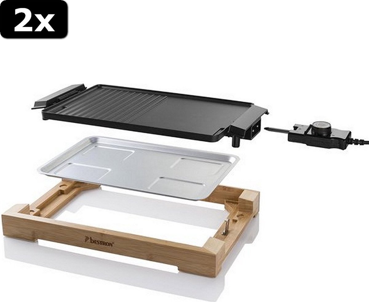 2x Bestron AG2000BB Teppanyaki Grillplaat Bamboo/Zwart | bol.com