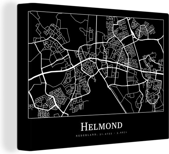 Canvas Schilderij Plattegrond - Helmond - Kaart - Stadskaart - 80x60 cm ...