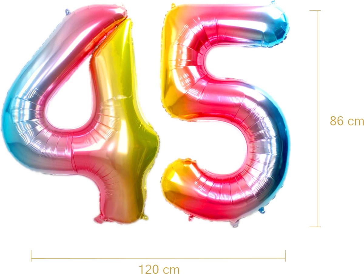 Ballon Cijfer 45 Jaar Regenboog Helium Ballonnen Verjaardag Versiering Cijfer Ballon... | bol.com