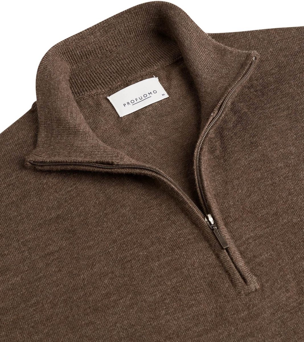 Profuomo - Half Zip Merinowol Taupe - Maat M - Modern-fit | bol.com