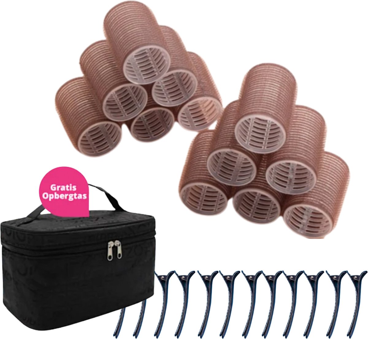 BeautyFit - Kleefrollers 24-delige Bruin + gratis opberg-tas- Heatless Curls -... | bol.com
