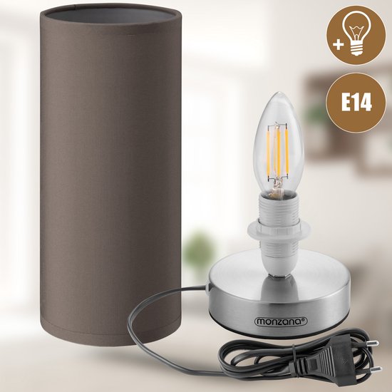 Monzana Tafellamp 2 Stuks LED – Dimbaar E14 - Satijn Nikkel Taupe | bol