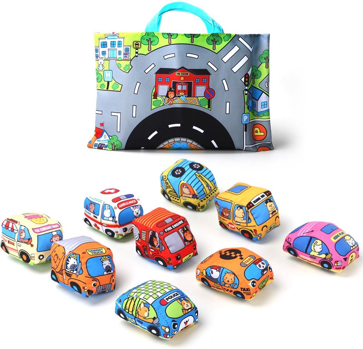 Allerion Speelmat met Autootjes – Opvouwbaar – Met 9 Pluche Autootjes ...