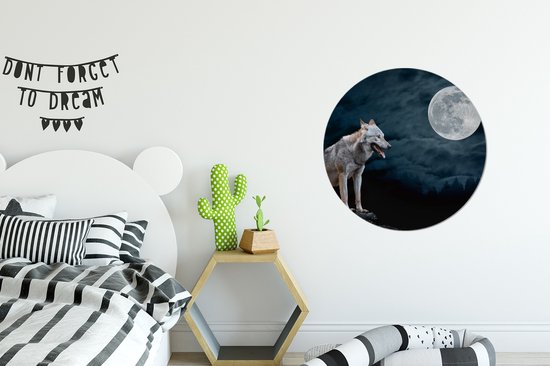 WallCircle - Behangcirkel - Zelfklevend behang - Wilde dieren - Wolf - Maan - Bos -... | bol.com