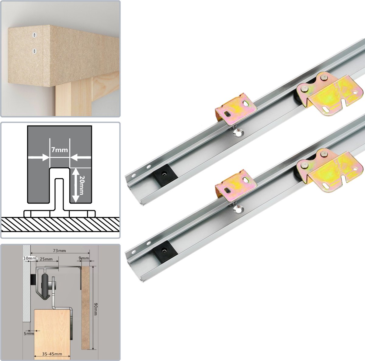 PrimeMatik - Geleiderail voor schuifdeur met 2 m neutraal MDF-houten ...