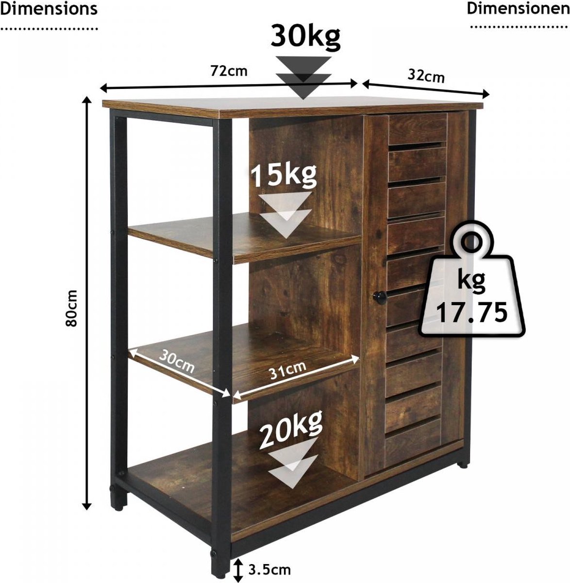 GoodVibes - Vintage Halfopen Kast met 3 Planken - Industrieel/Vintage ...