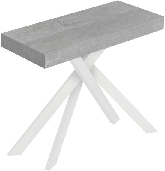 Uitschuifbare console 90x40/196 cm Saki Premium Small betonwitte poten ...