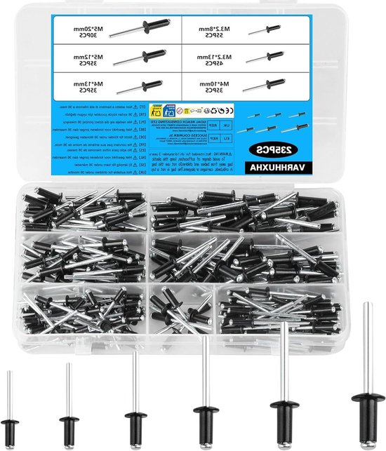 235 stuks assortiment blindklinknagels, aluminium en stalen klinknagels ...