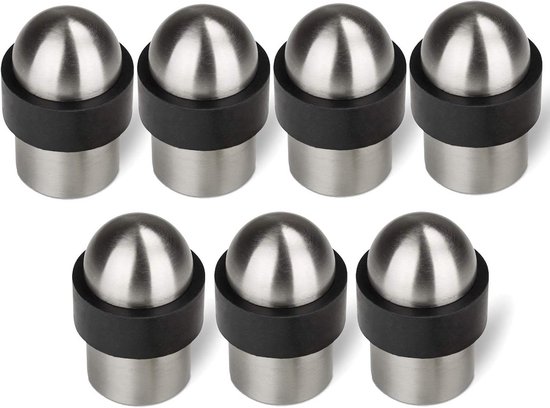 7x Deurstopper RVS Geborsteld Ø 35 mm - Massief Metaal met Rubber ...