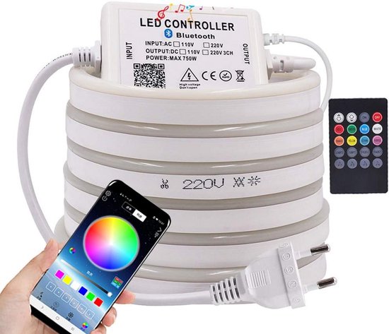 Flexibele RGB LED Strip 10 Meter - Waterdicht IP67 - 220V Neon ...