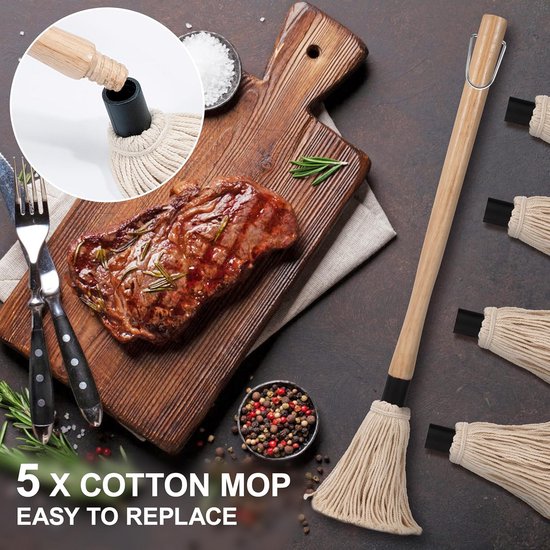 Grote BBQ Marinade Kwast met Houten Steel en 4 Reservekoppen | bol