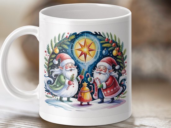 Mok Kerstman en Elf, Feestelijke Beker, Kerstcadeau Idee, Gezellige Mok ...