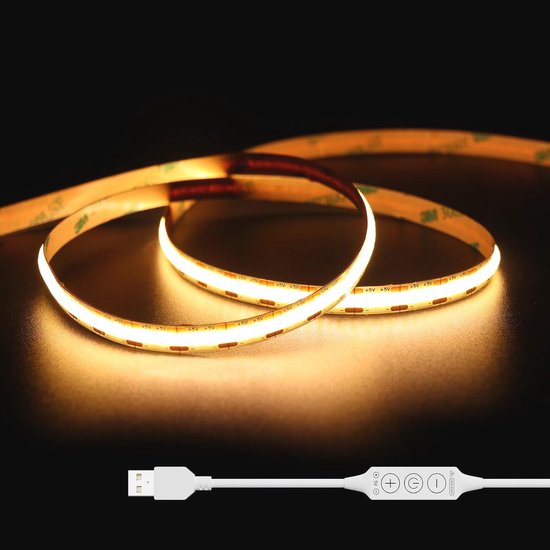 Dimbare USB COB LED Strip 5V Warmwit 3m | bol