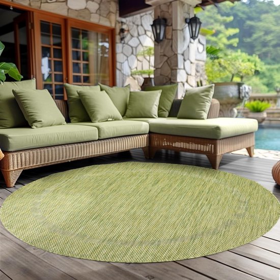 Rond Buitenkleed Groen Sisal-look - Weerbestendig Terras, Balkon en ...