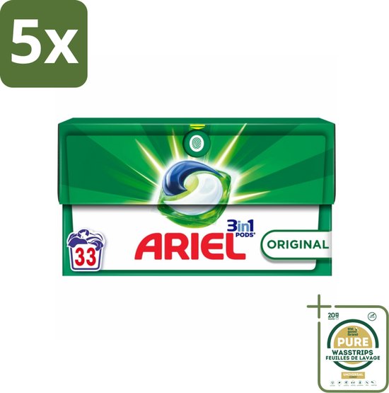 5 x Ariel - 3in1 Wasmiddel Pods - Original - 33 Pods - Grootverpakking ...