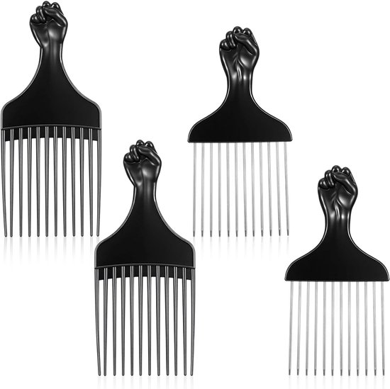 4 stuks afro kam - metaal en kunststof - duurzame afro kam met handvat ...