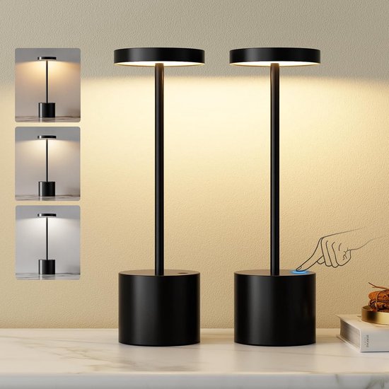 Draadloze LED Tafellamp Oplaadbaar met 3 Kleurtemperaturen en Traploos ...