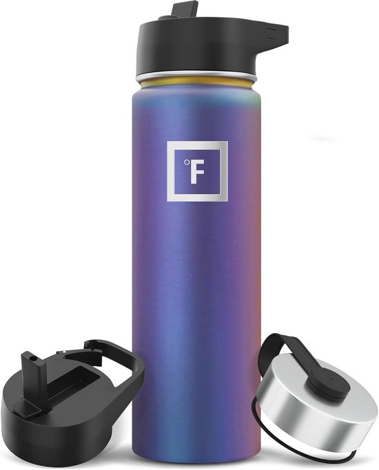 Sport Waterfles 625ml - Lekvrij, Dubbelwandig, Thermosfles met 3 ...