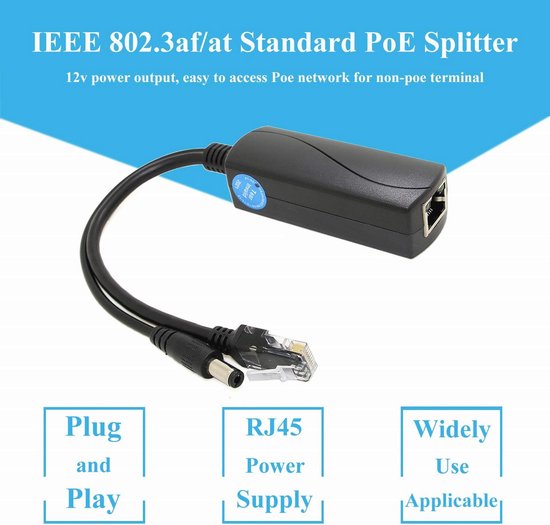 Actieve 12V PoE Splitter - 48V PoE naar DC 12V/2A, 10/100Mbps, IEEE802 ...