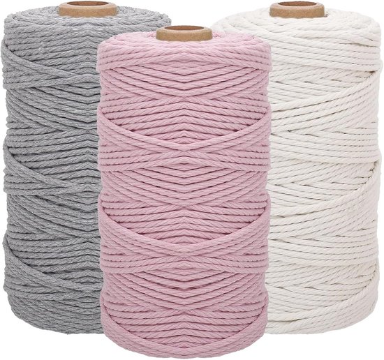 Macrame Draad Set van 3 x 3 mm x 100 m voor DIY Knutselen en Versiering ...