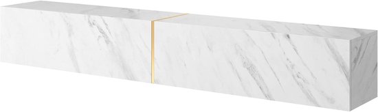 Moderne witte marmeren TV-kast met gouden accenten - 200 cm hangend ...