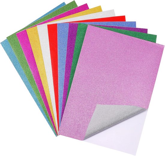 20 Vel A4 Glitter Papier Zelfklevend - Knutselpapier in 10 Kleuren | bol