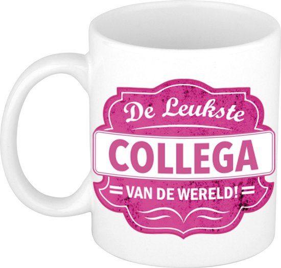 De leukste collega van de wereld cadeau koffiemok / theebeker wit met roze embleem -... | bol