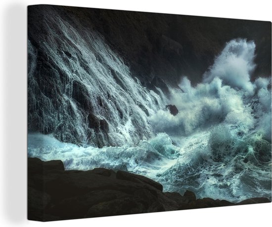 Canvas schilderij 150x100 cm - Wanddecoratie Zee - Stenen - Water - Muurdecoratie... | bol