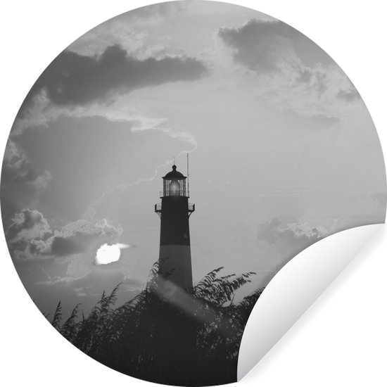WallCircle - Muurstickers - Behangcirkel - Vuurtoren - Zon - Zwart - Wit - 100x100 cm... | bol