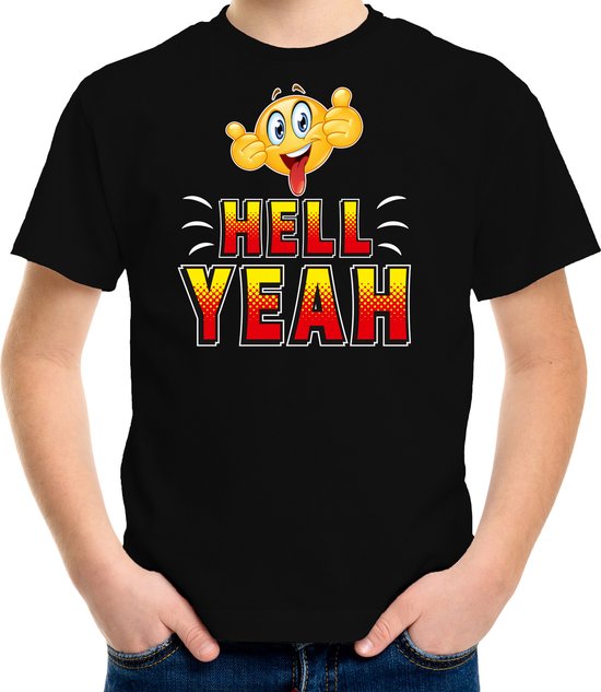 Funny emoticon t-shirt Hell yeah zwart voor kids - Fun / cadeau shirt ...
