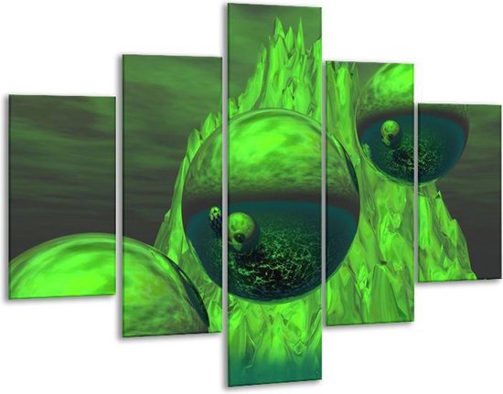 Glasschilderij - Abstract - Groen, Grijs - 100x70cm 5Luik - Geen ...