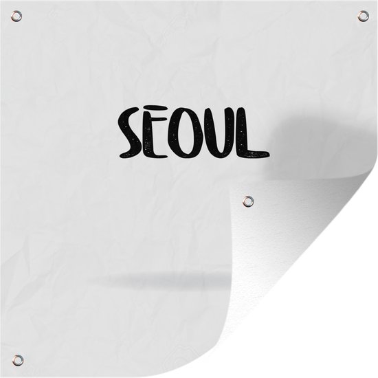 Tuinposters Zwart-wit tekening van Seoul in letters - 50x50 cm ...