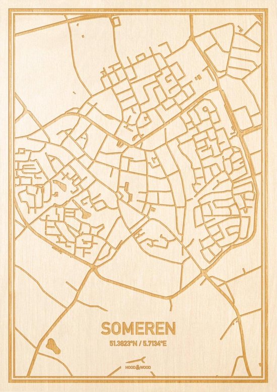 Kaart Someren - Gegraveerde stadskaart Hood&Wood - Hout, A4 | bol.com