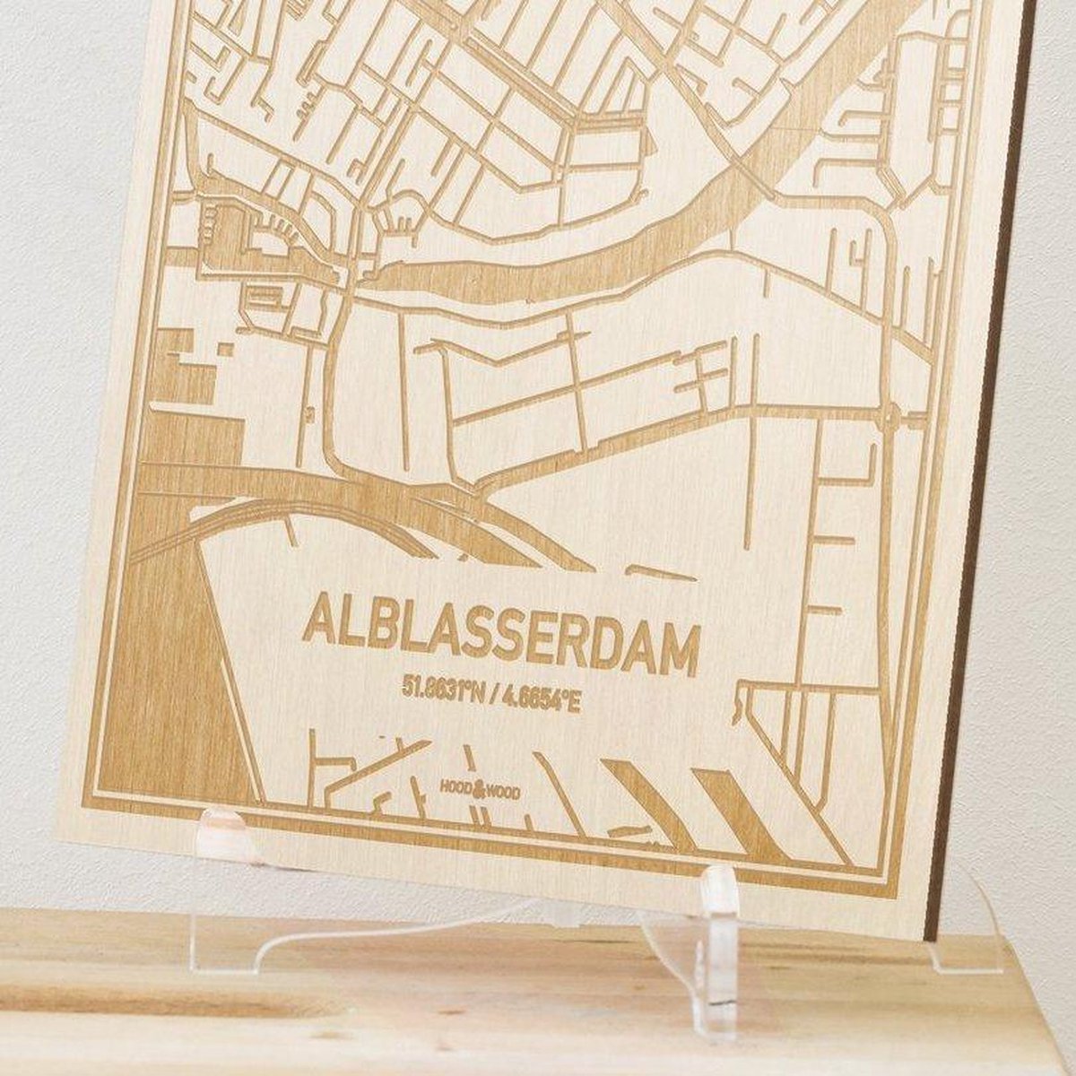 Kaart Alblasserdam - Gegraveerde stadskaart Hood&Wood - Hout, A4 | bol.com