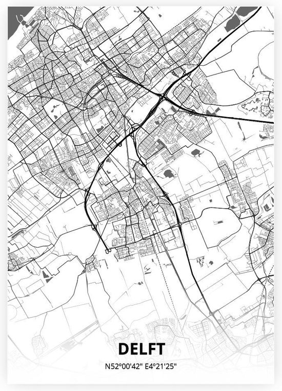 Delft plattegrond - A2 poster - Zwart witte stijl | bol.com