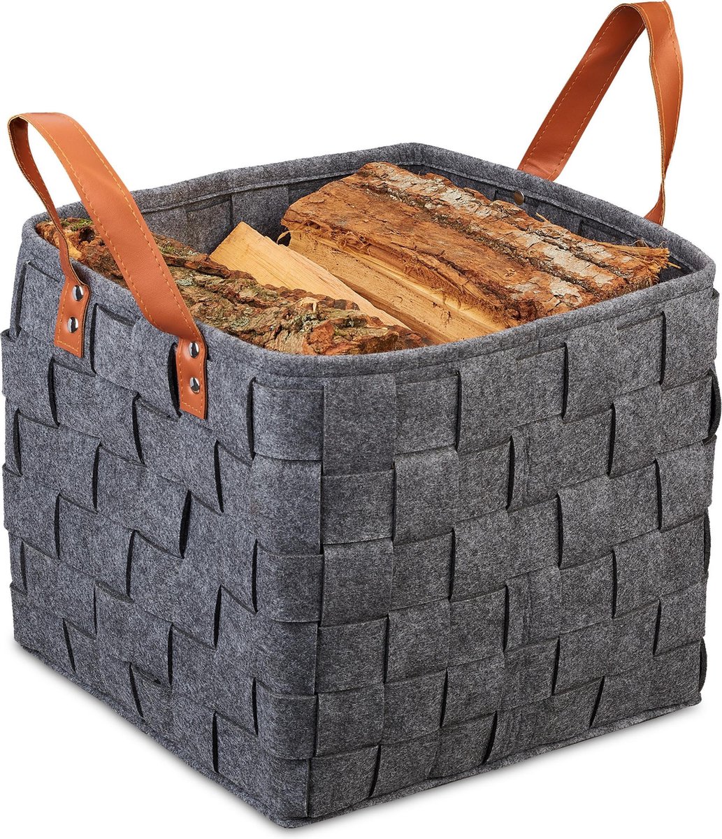 Relaxdays Vilten mand gevlochten - opbergmand vilt - opvouwbare ...