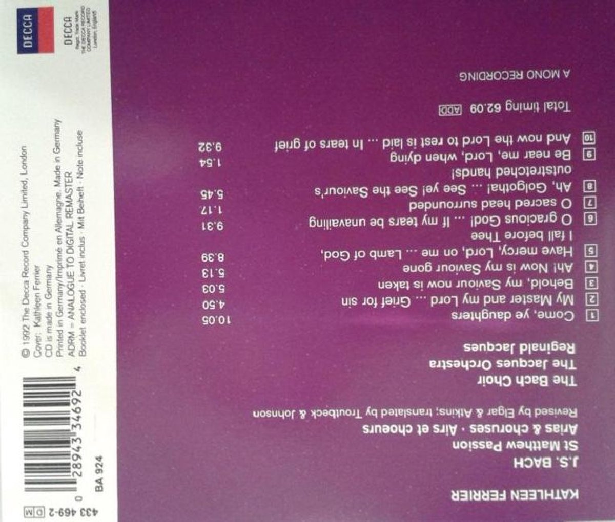 Ferrier. J. S. Bach: St Matthew Passion, Kathleen Ferrier | CD (album ...