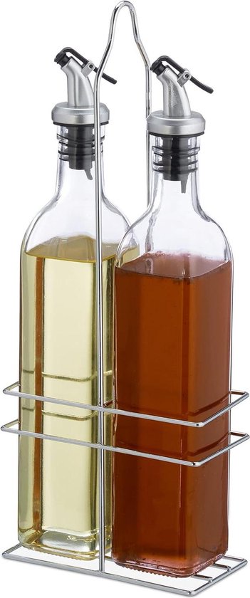 Olie en azijnstel - 500 ml - glazen flessen - metalen houder - HBD 34 x 135 x 75 cm -... | bol