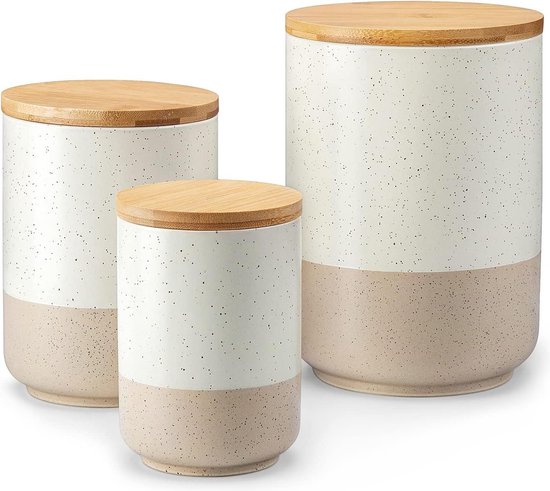 Keramische keukenbussen met luchtdichte houten deksels - Grote bloem ...
