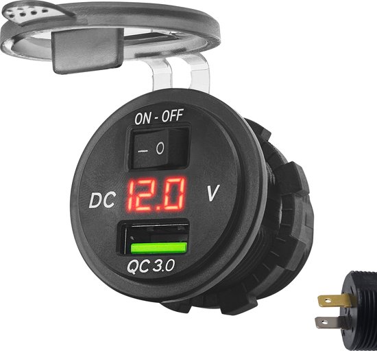 ProRide 12V USB Autolader 1 Poort Inbouw met Schakelaar/Voltmeter - 5V ...