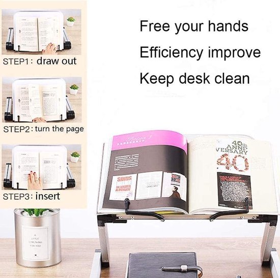 Height Adjustable Hands-free Book Stand - Desktop Book Holder with ...