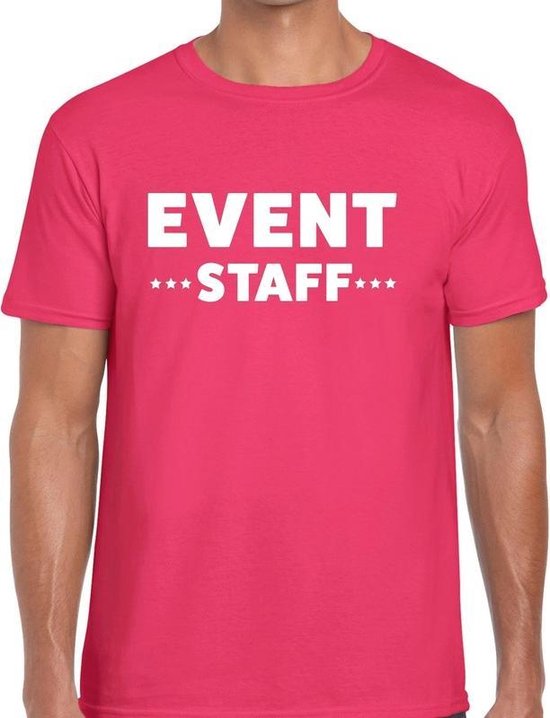 Event staff tekst t-shirt fuchsia roze heren - evenementen crew ...