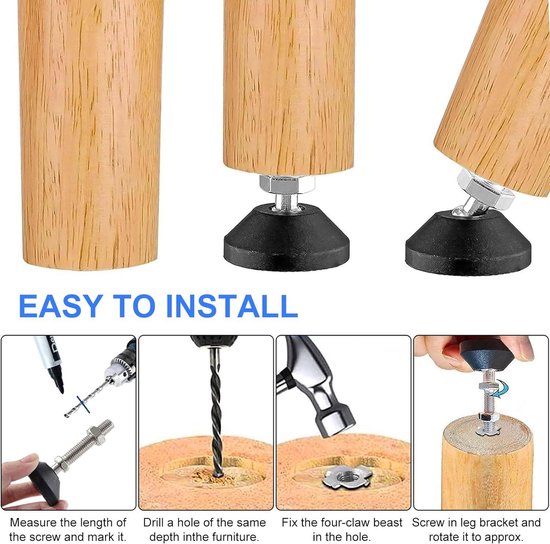 12 Pack 360° Adjustable Legs - Heavy Duty M10 x 50mm Furniture Leveling ...